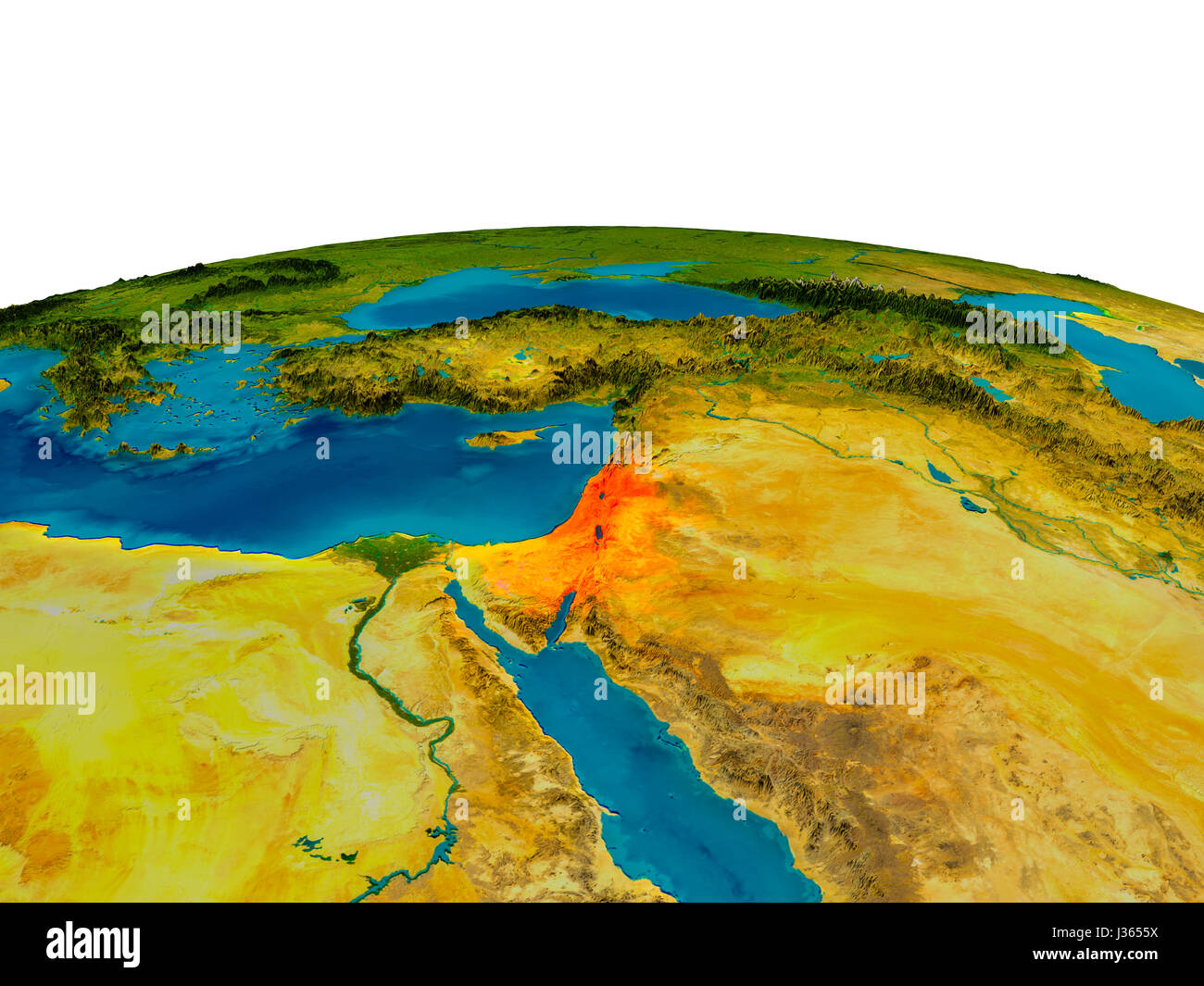 Israel highlighted in red on detailed model of planet Earth. 3D ...