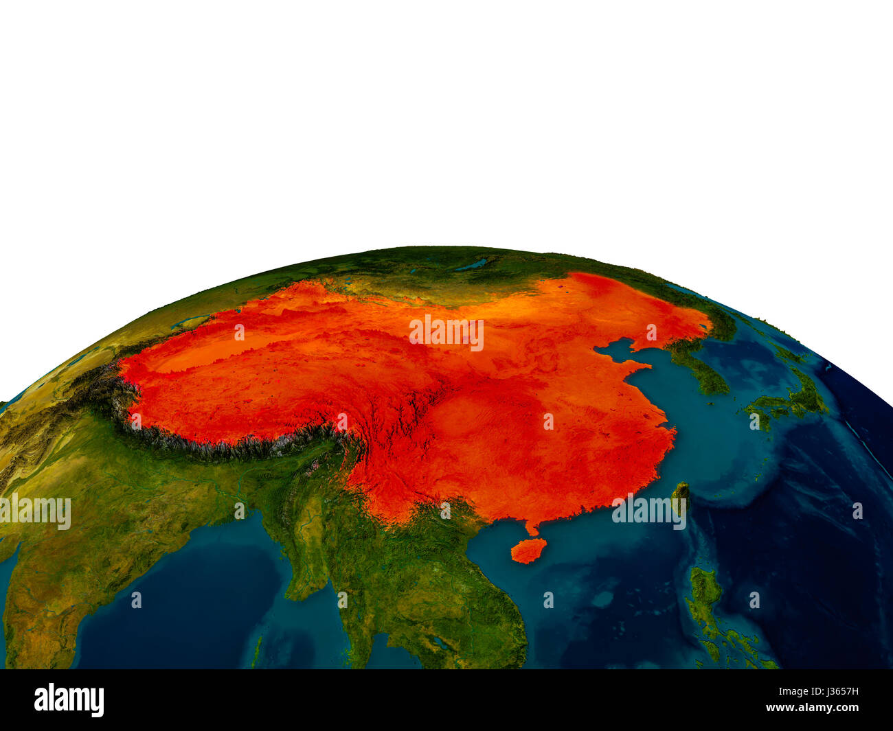 China highlighted in red on detailed model of planet Earth. 3D ...