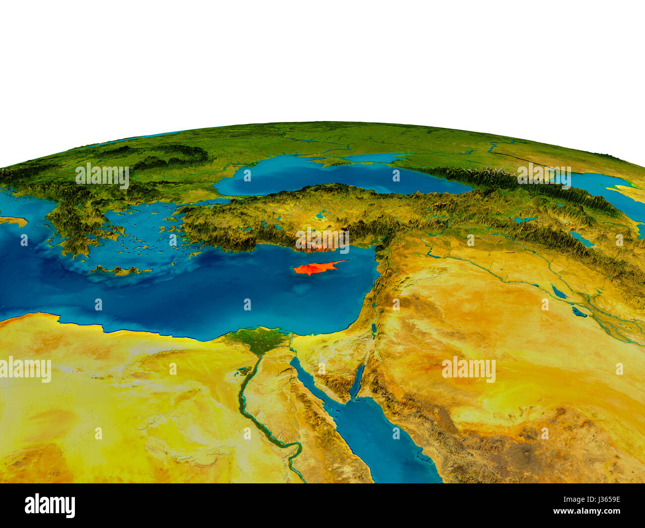 Cyprus highlighted in red on detailed model of planet Earth. 3D ...