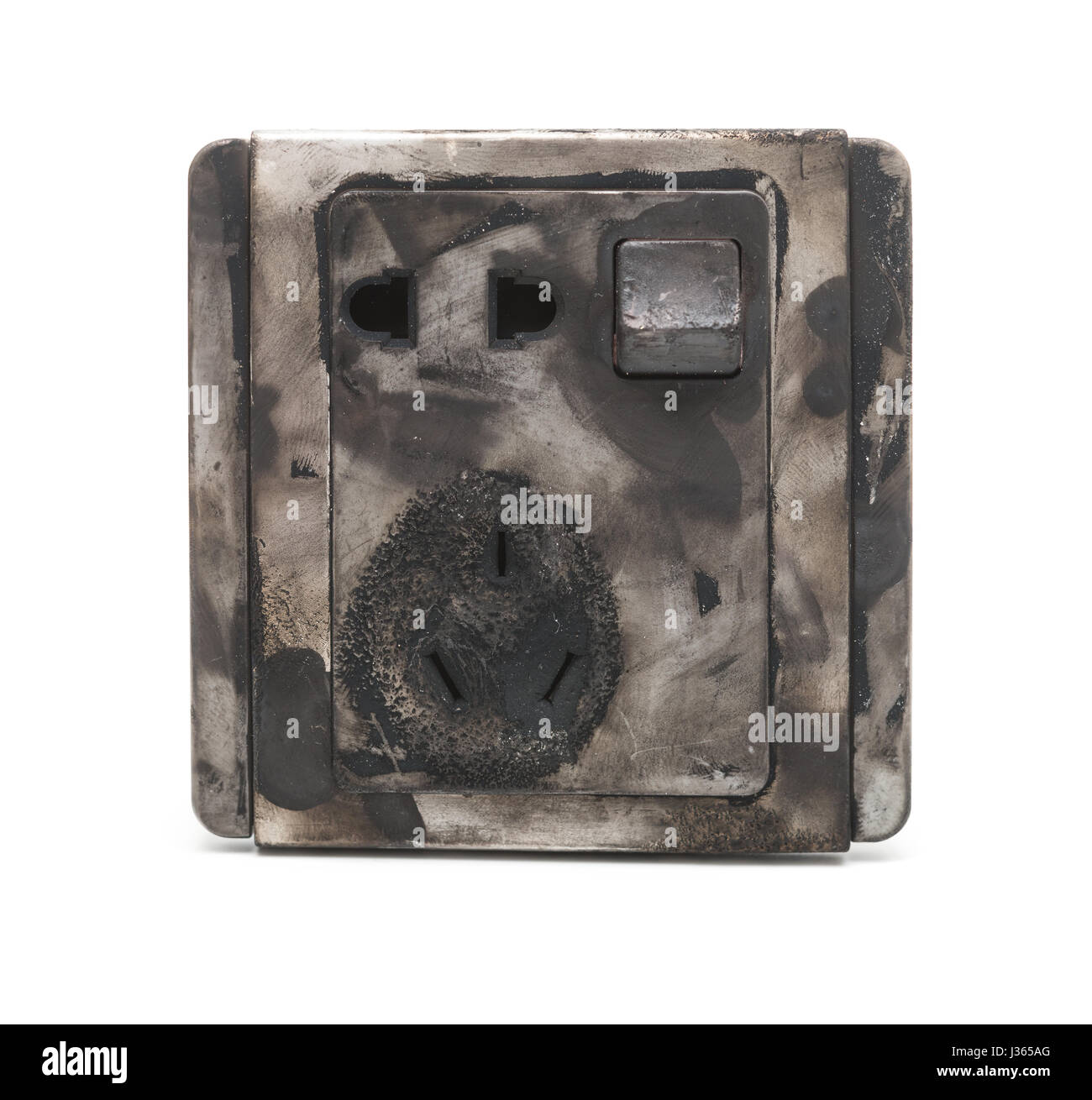 burnt out electric socket close up on a white background Stock Photo ...