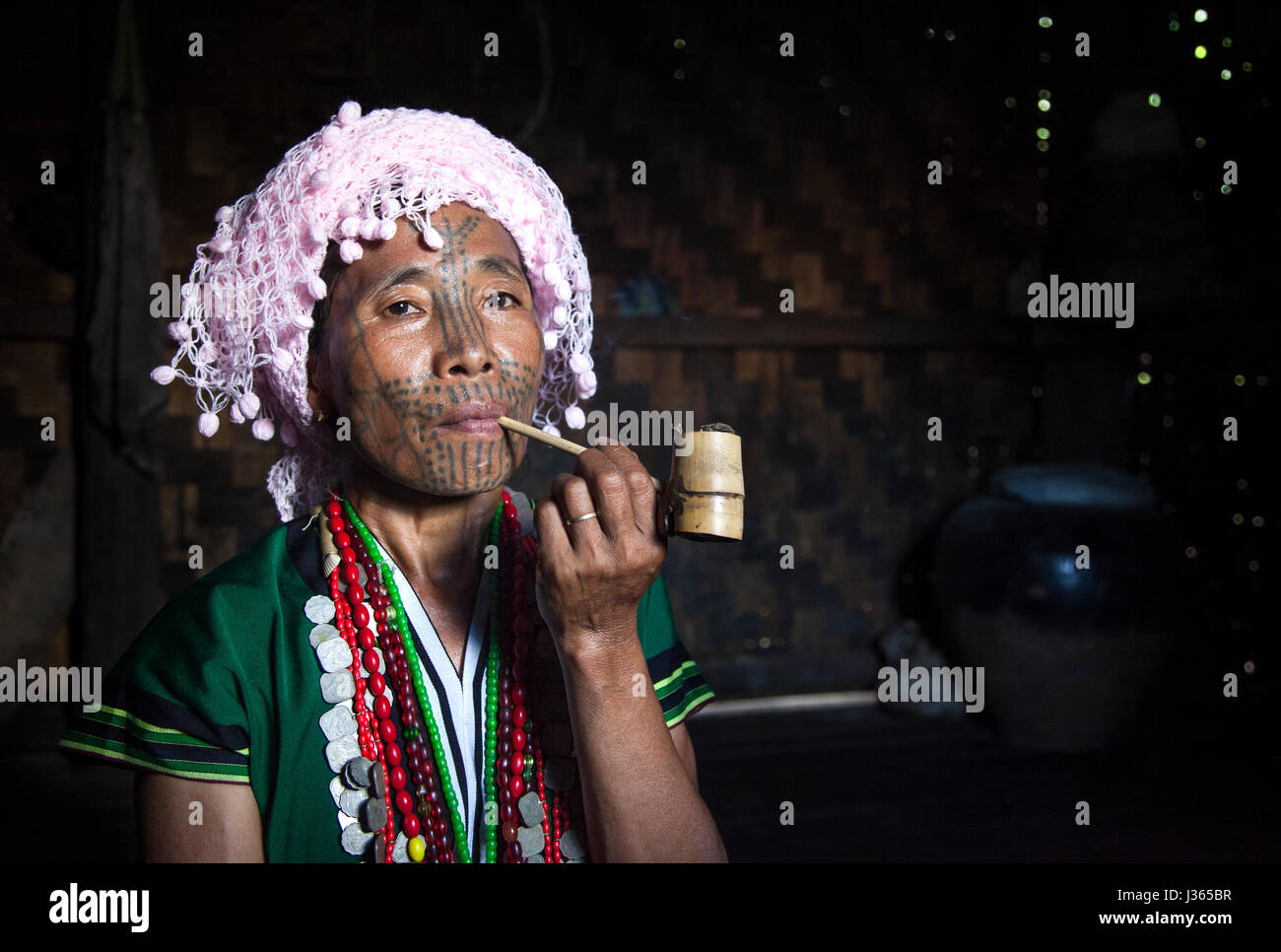 Chin region, Myanmar, November 11, 2014: muun tribe chin lady in her ...