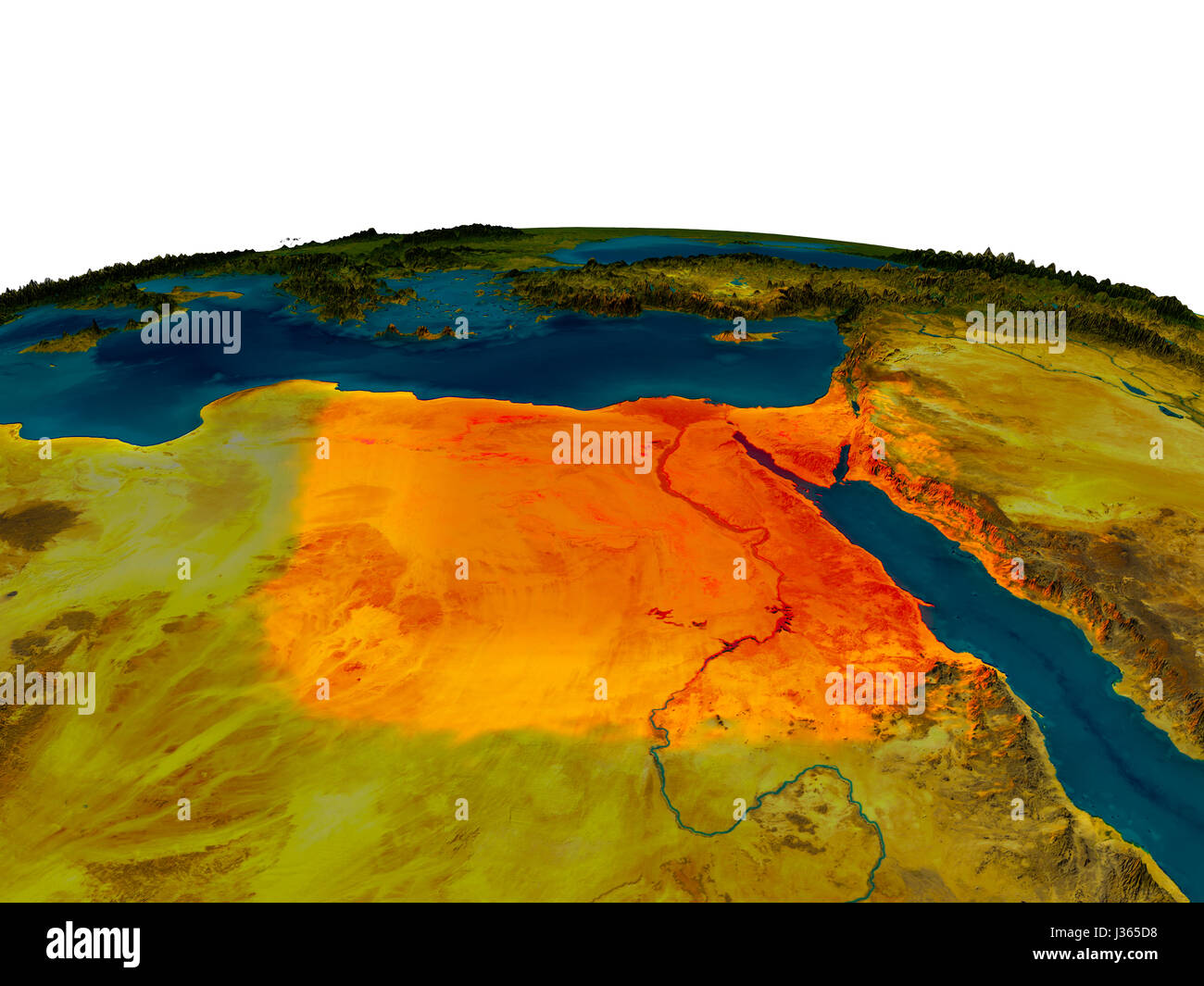 Egypt highlighted in red on detailed model of planet Earth. 3D ...