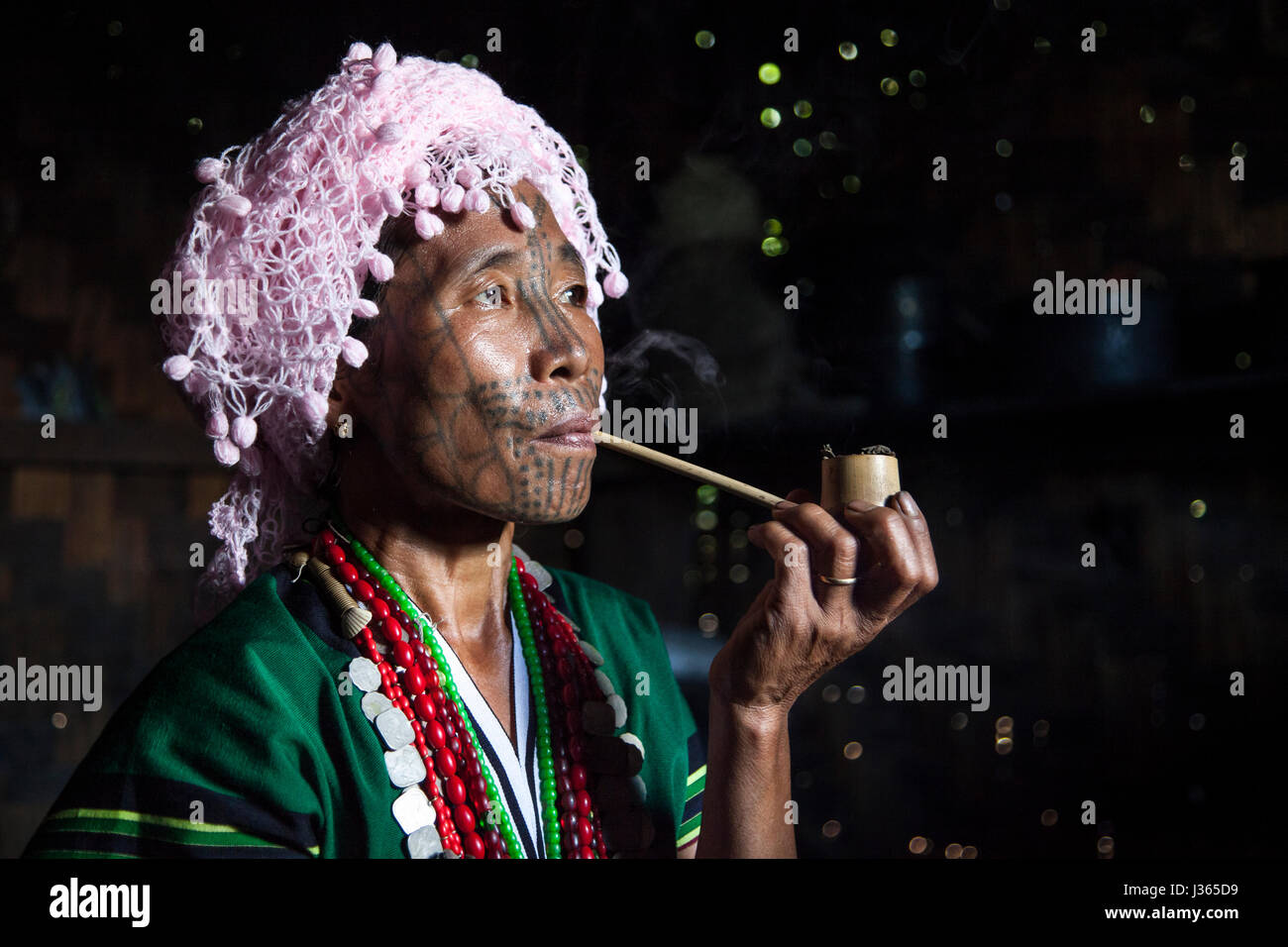 Chin region, Myanmar, November 11, 2014: muun tribe chin lady in her ...