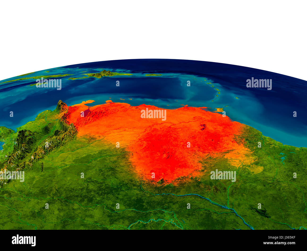 Venezuela highlighted in red on detailed model of planet Earth. 3D ...