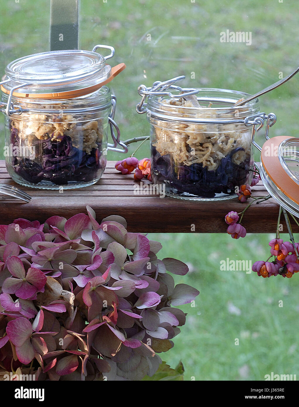 October, meal on a forest theme: sweet rabbit and cabbage compote Stock ...