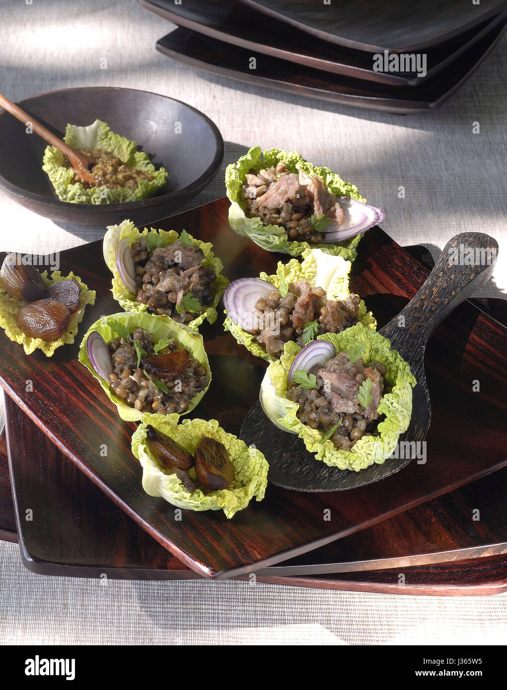 September, typical French buffet: duck slices with lentils and sweet ...
