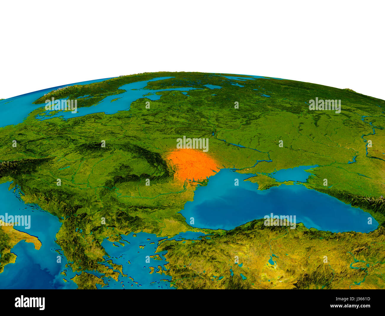 Moldova highlighted in red on detailed model of planet Earth. 3D ...