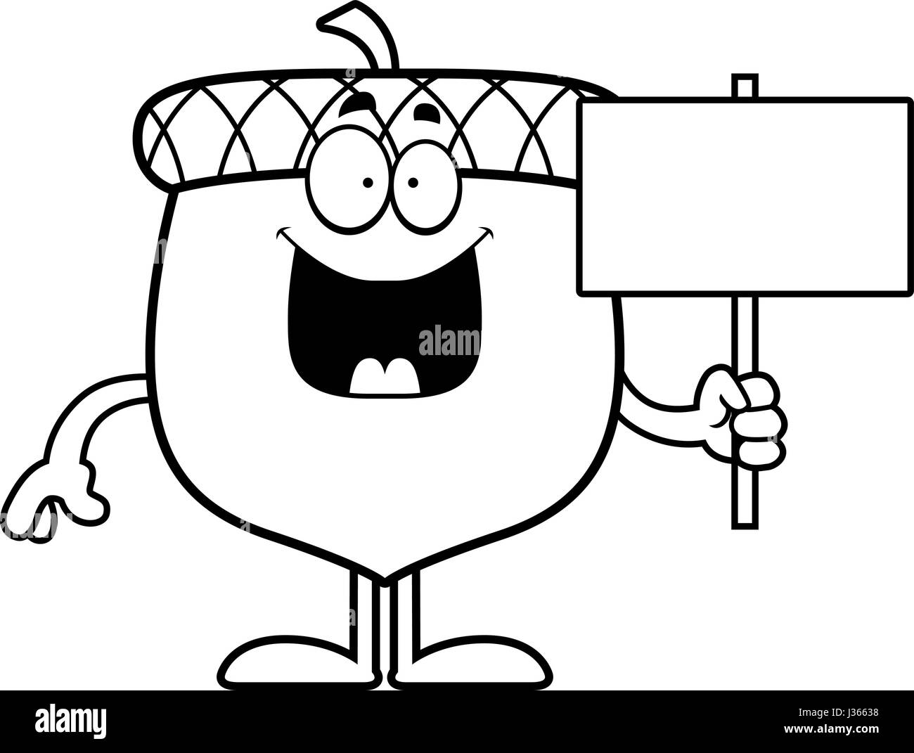 A cartoon illustration of an acorn holding a sign Stock Vector Image ...