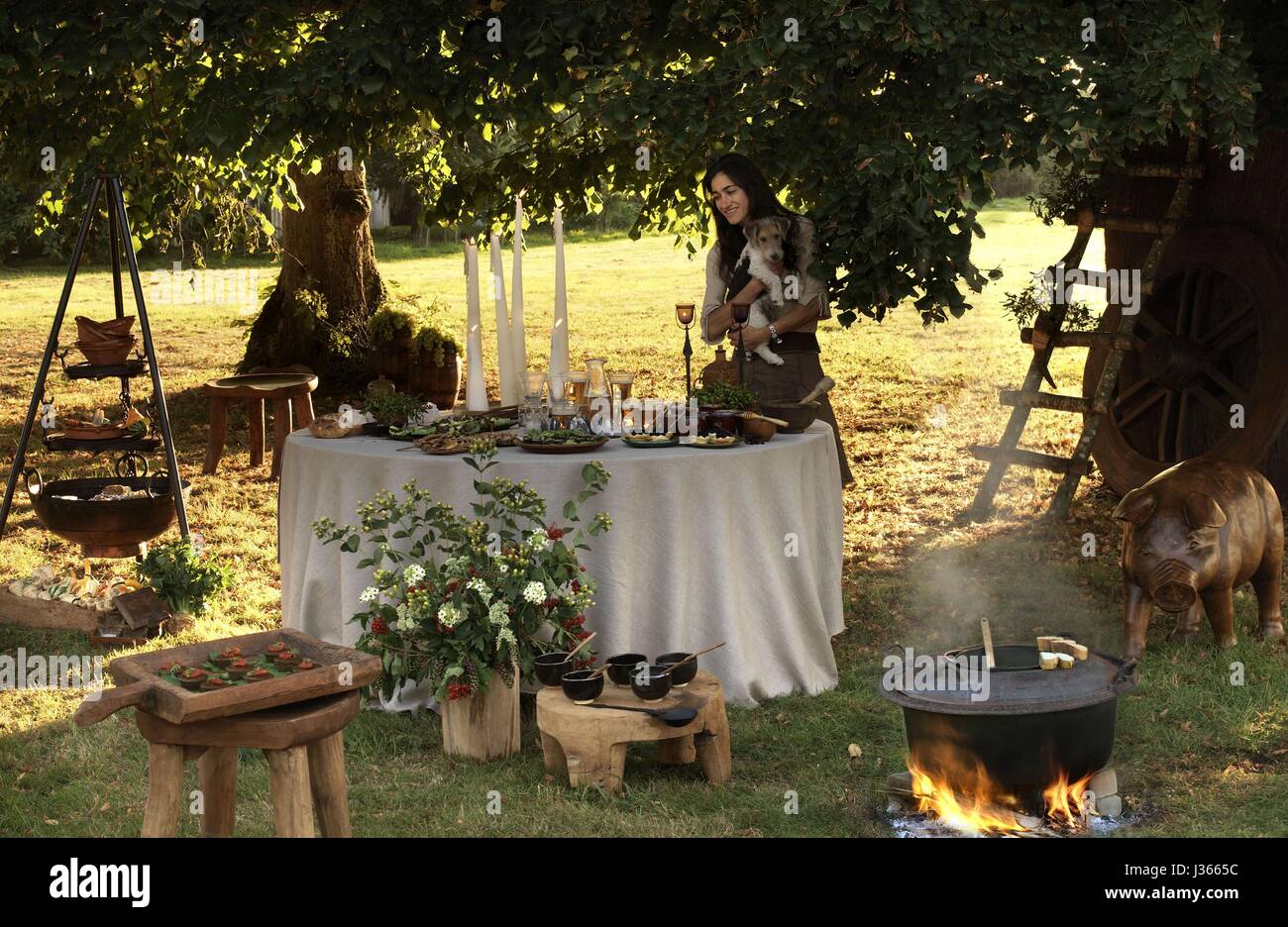 September, typical French buffet: table set up under trees Stock Photo ...