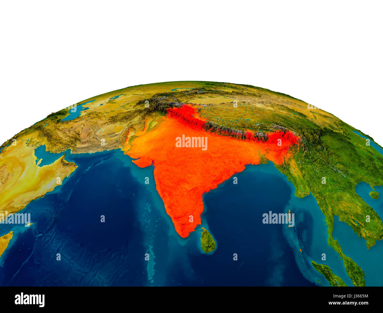 India highlighted in red on detailed model of planet Earth. 3D ...