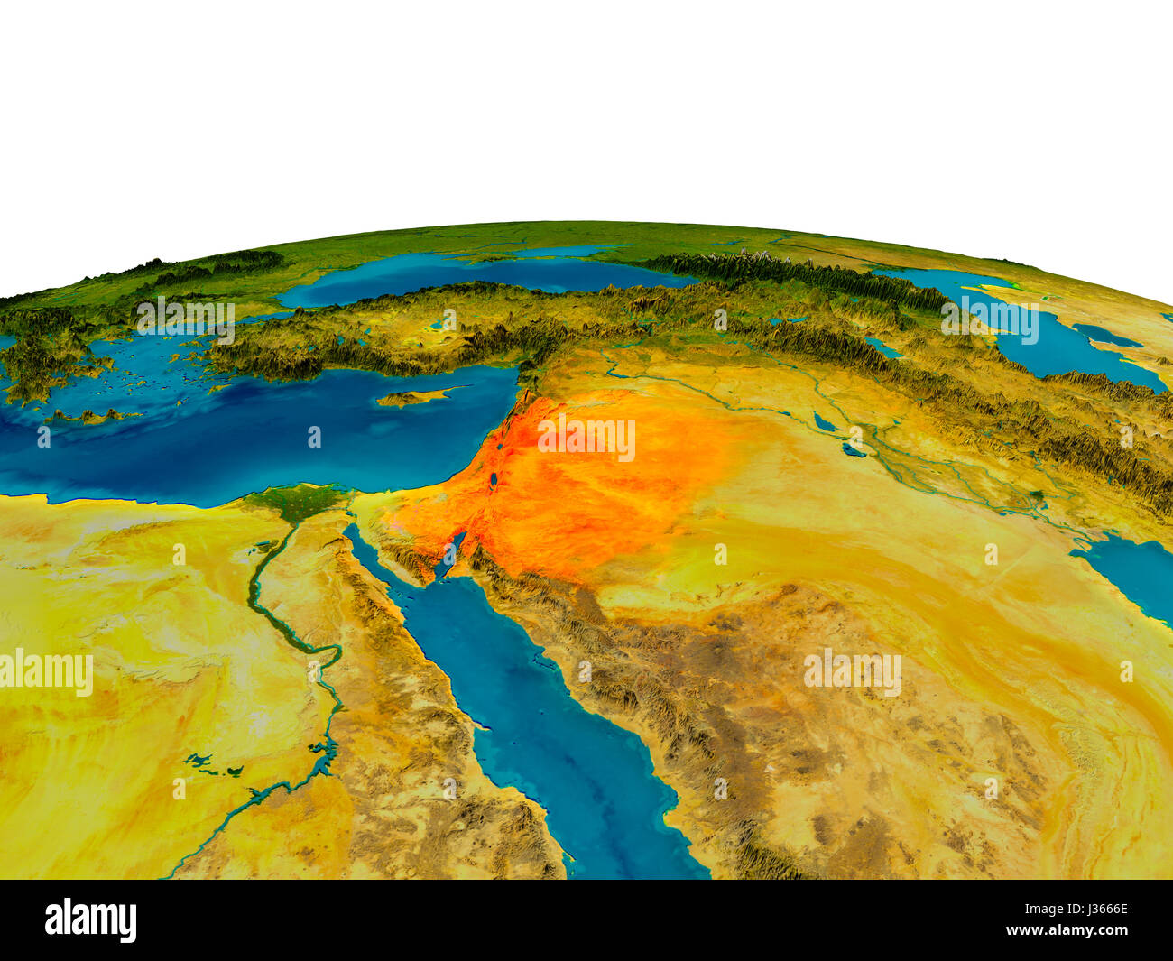 Jordan highlighted in red on detailed model of planet Earth. 3D ...