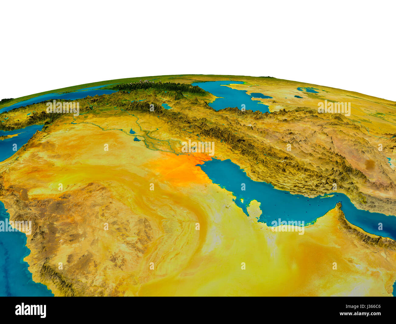 Kuwait highlighted in red on detailed model of planet Earth. 3D ...