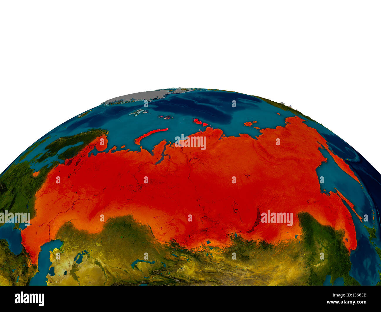 Russia highlighted in red on detailed model of planet Earth. 3D ...