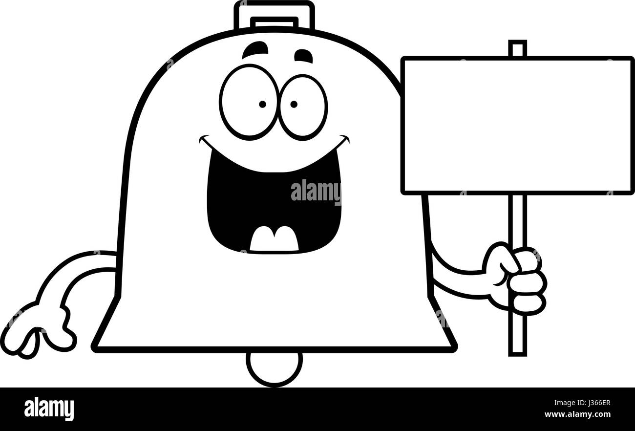 A cartoon illustration of a bell holding a sign Stock Vector Image ...