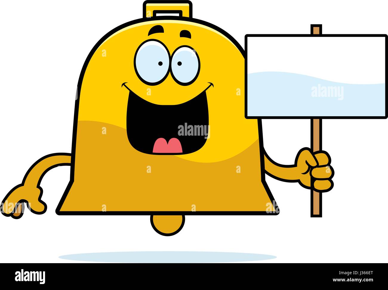 A cartoon illustration of a bell holding a sign Stock Vector Image ...