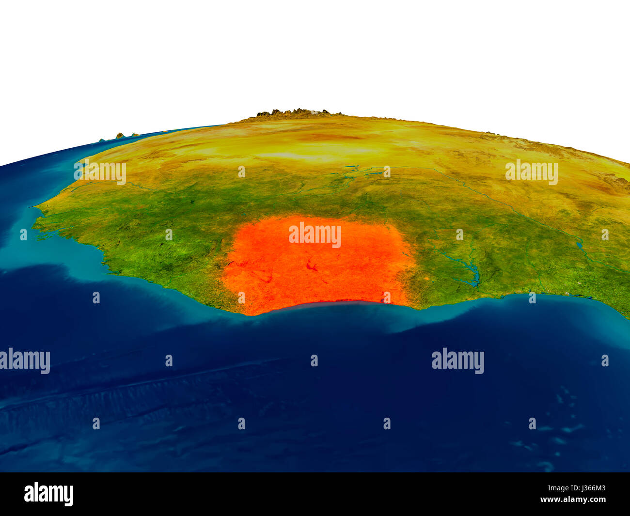 Ivory Coast highlighted in red on detailed model of planet Earth. 3D ...