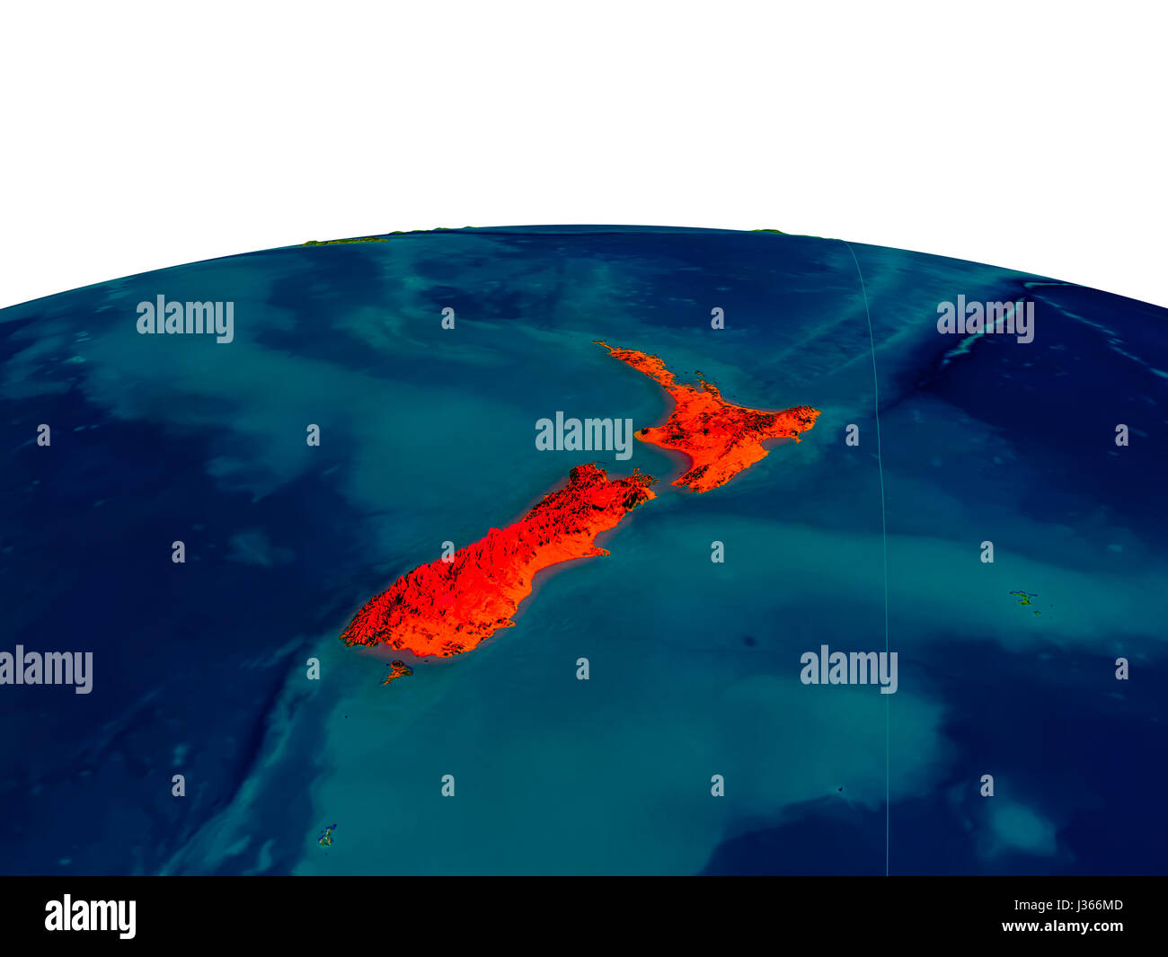 New Zealand highlighted in red on detailed model of planet Earth. 3D ...