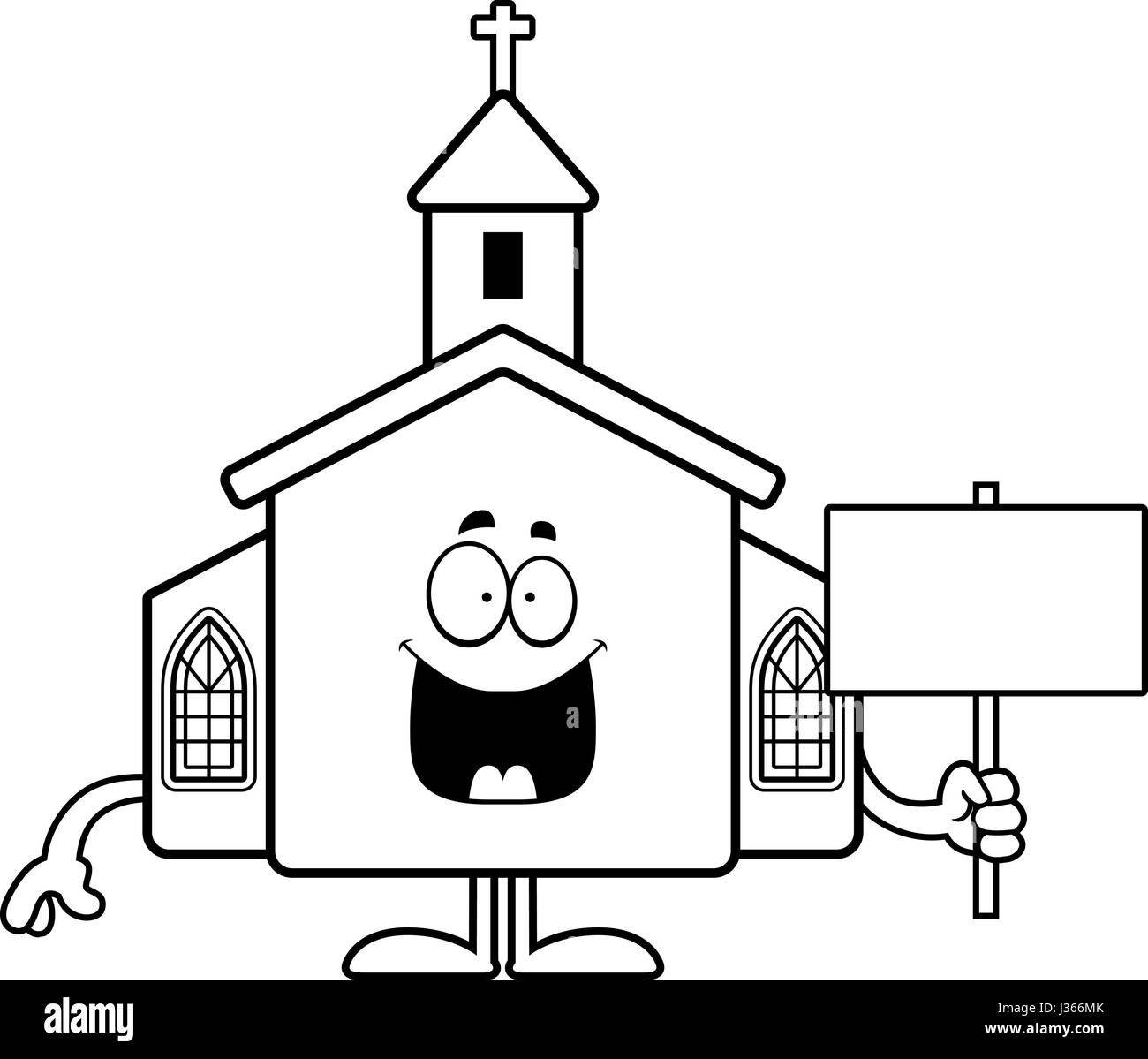 A cartoon illustration of a church holding a sign Stock Vector Image ...