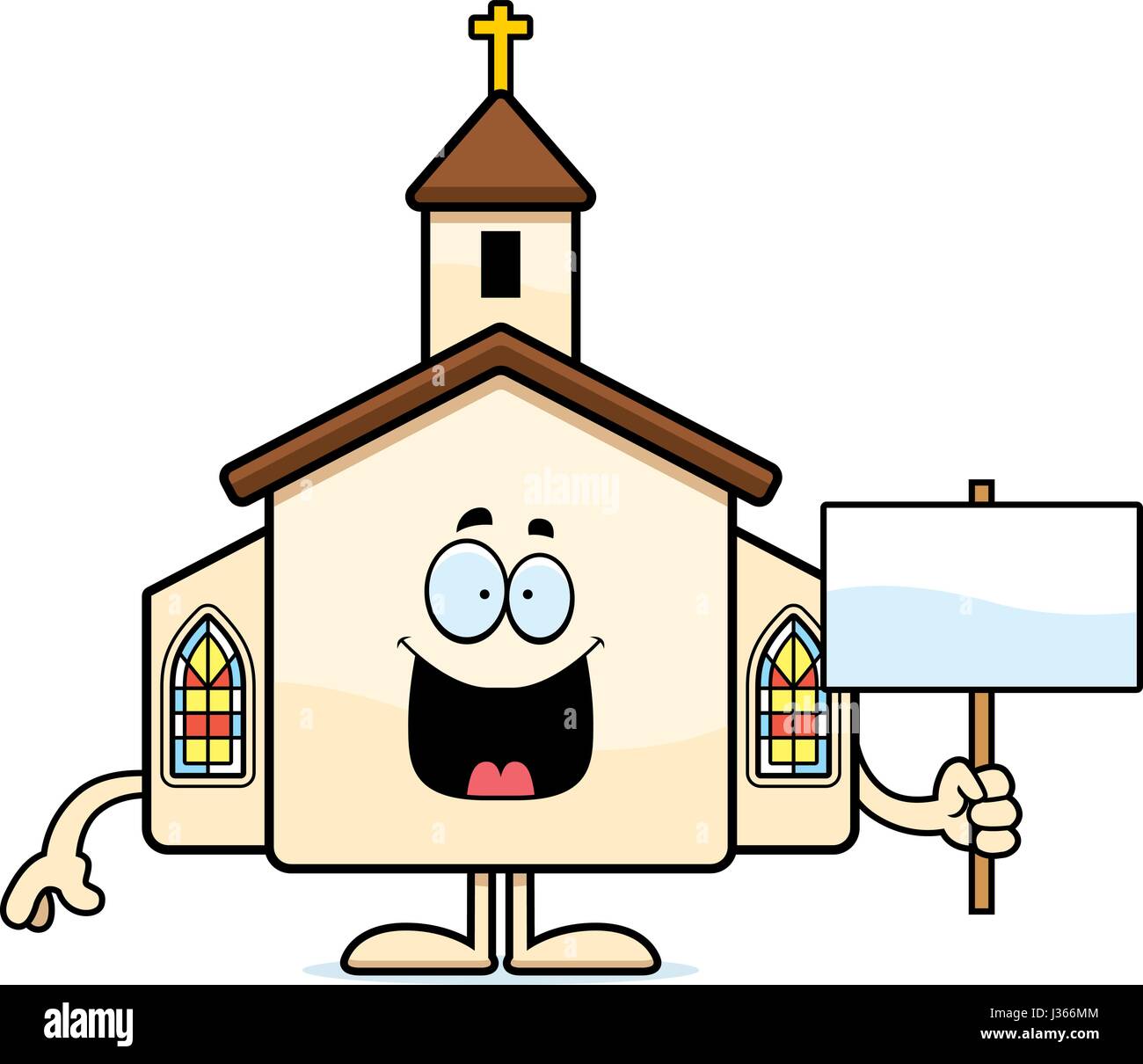 A cartoon illustration of a church holding a sign Stock Vector Image ...