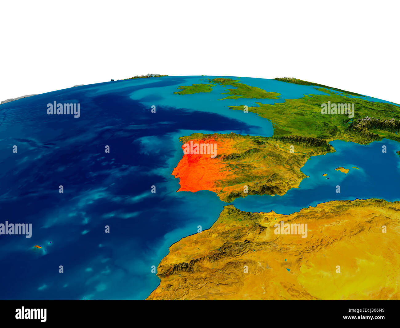Portugal highlighted in red on detailed model of planet Earth. 3D ...