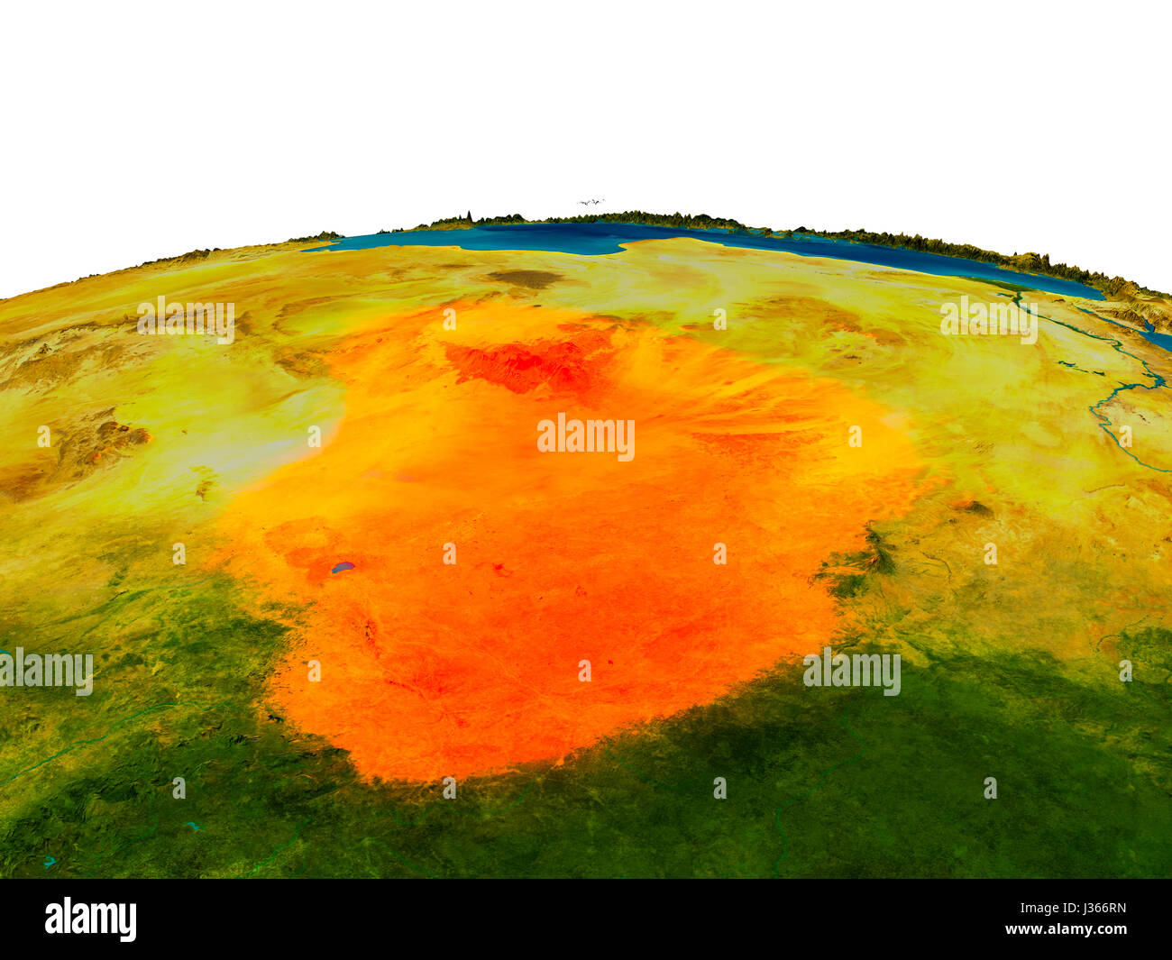 Chad highlighted in red on detailed model of planet Earth. 3D illustration. Elements of this ...