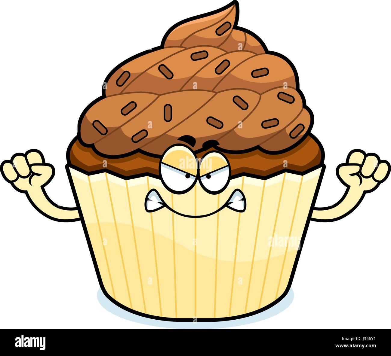 A cartoon illustration of a chocolate cupcake looking angry Stock ...