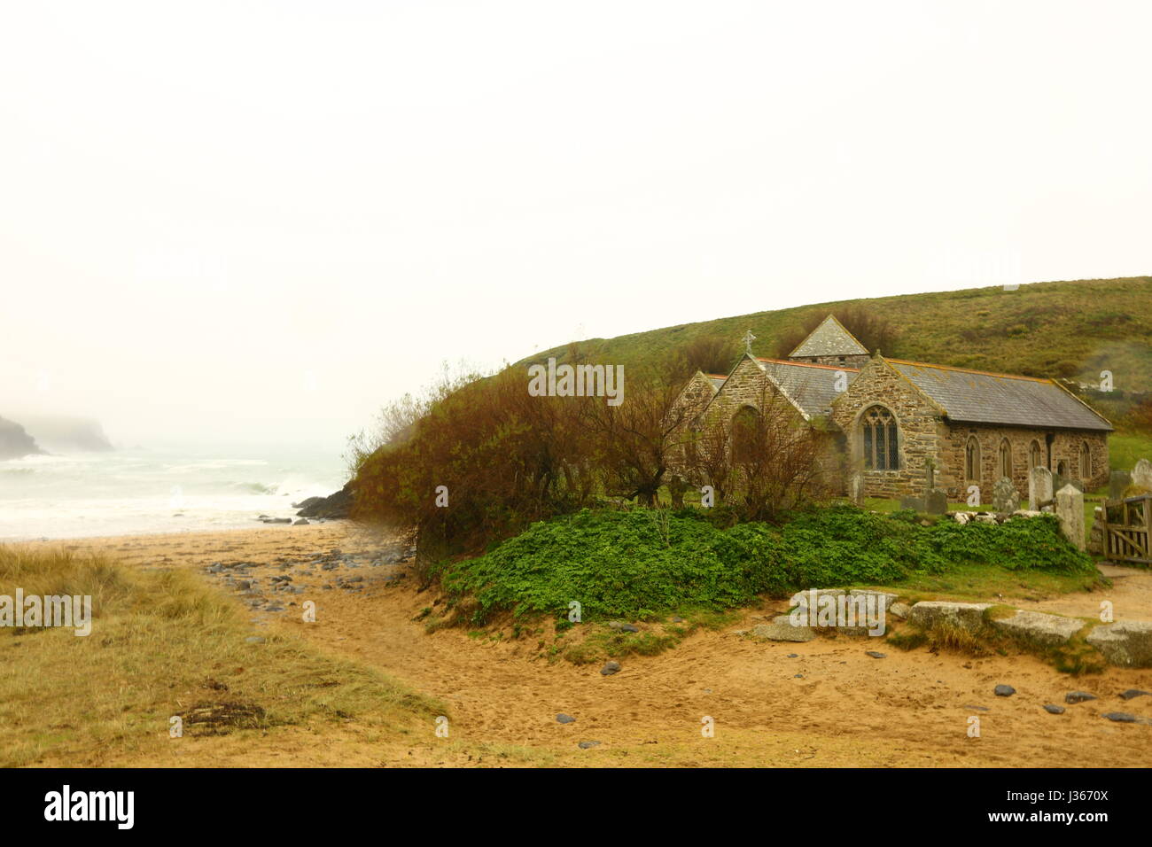 Church on the sand , Gunwalloe cove. Cornwall Stock Photo - Alamy