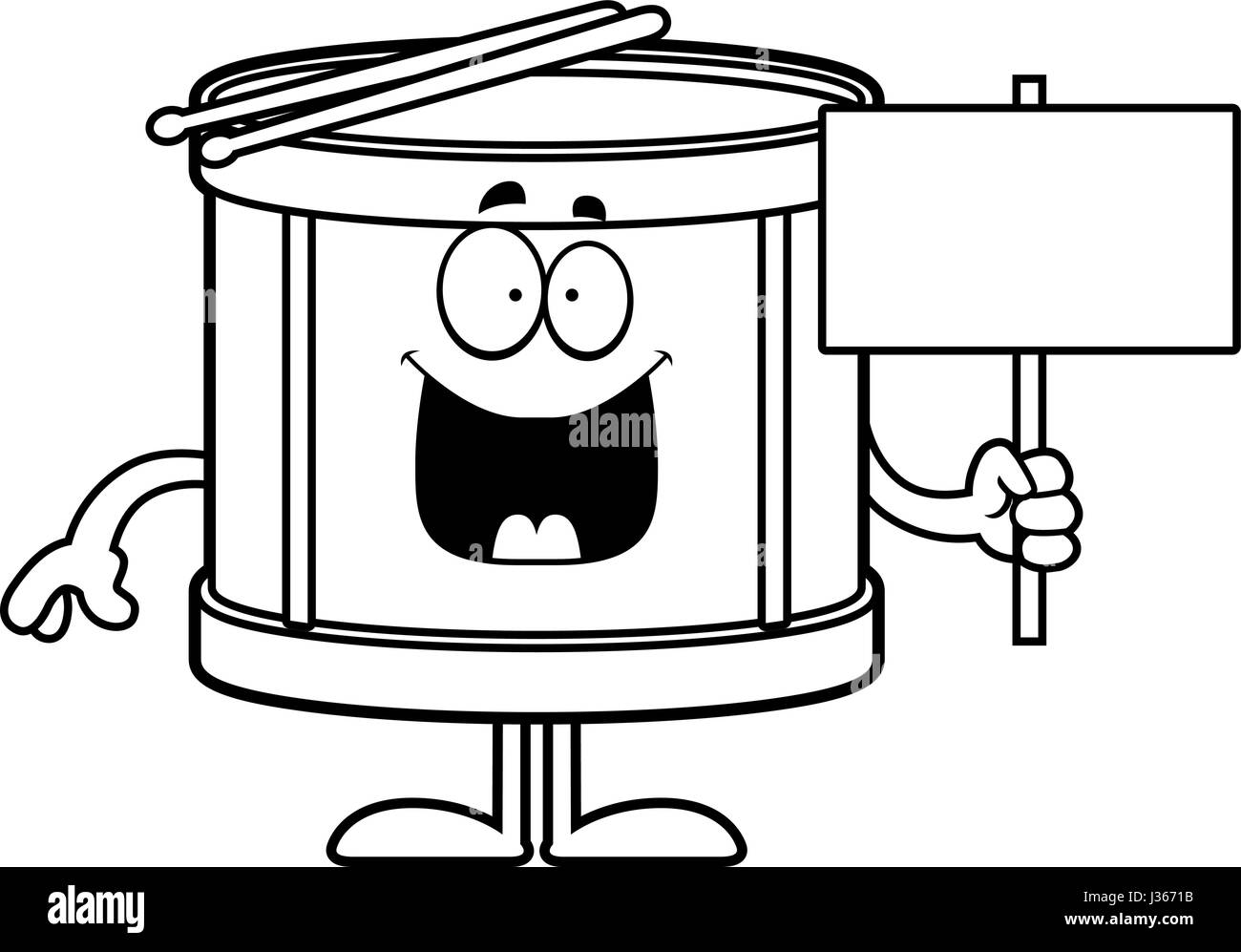 A cartoon illustration of a drum holding a sign Stock Vector Image ...