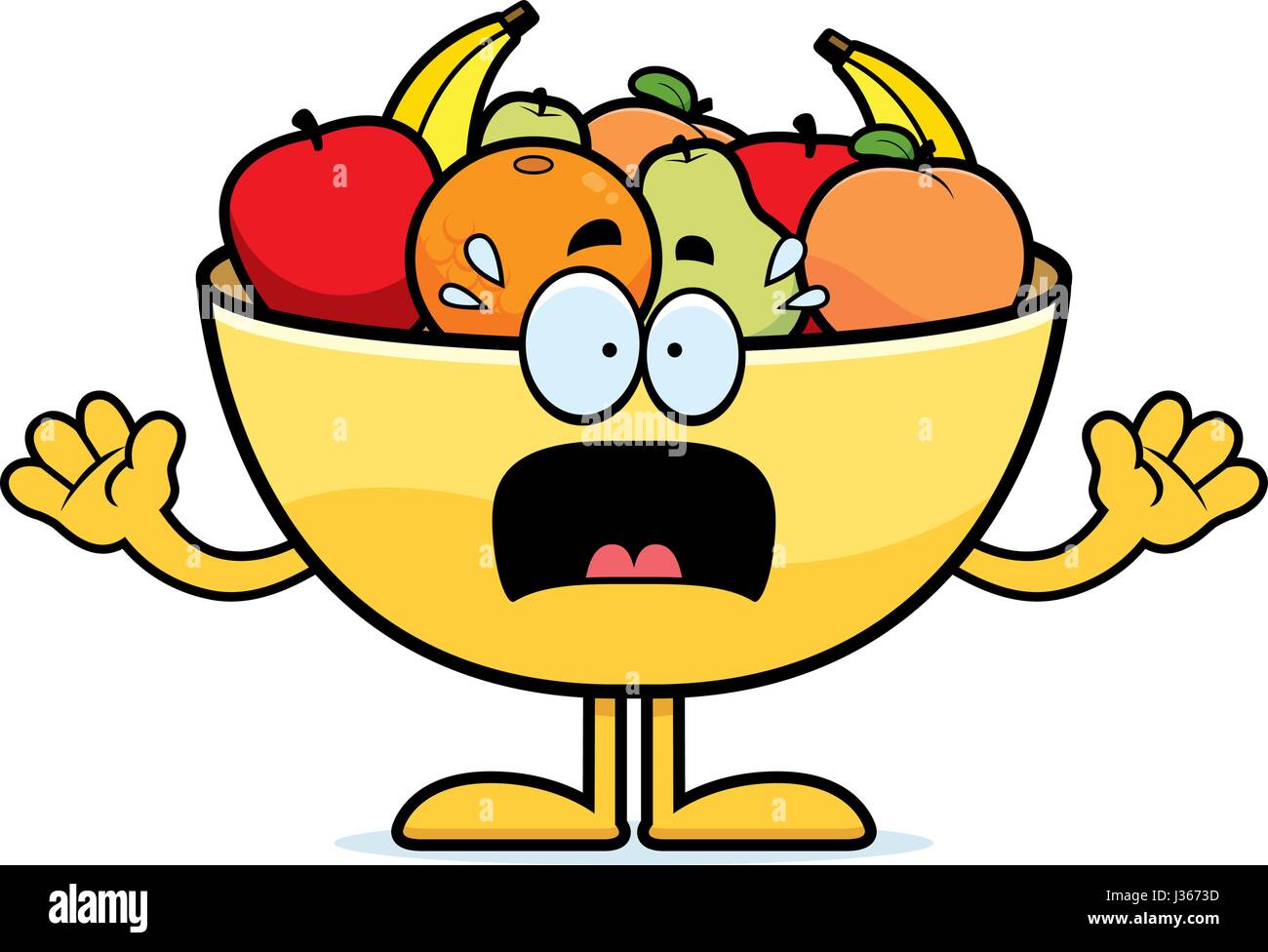 A cartoon illustration of a bowl of fruit looking scared Stock Vector ...