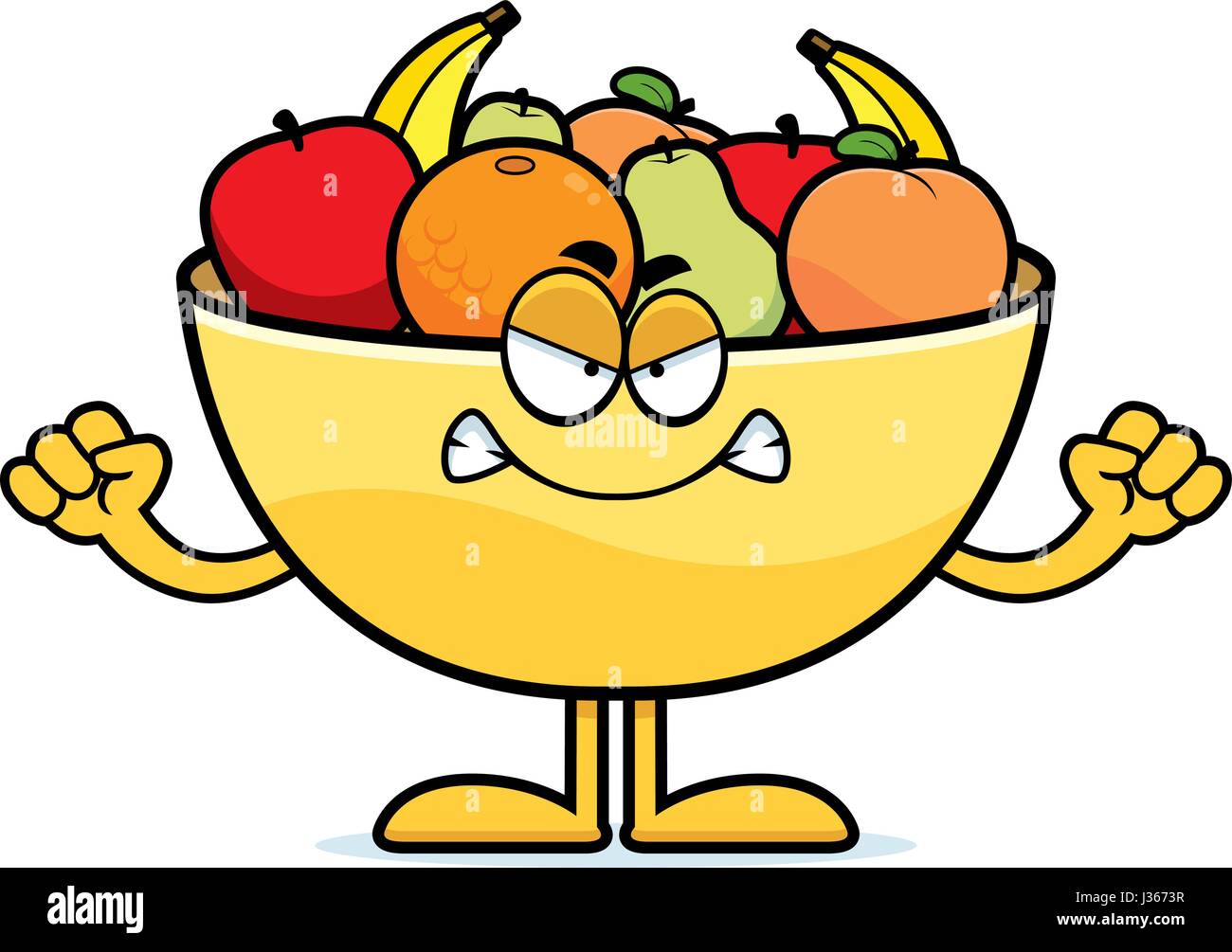 A cartoon illustration of a bowl of fruit looking angry Stock Vector ...