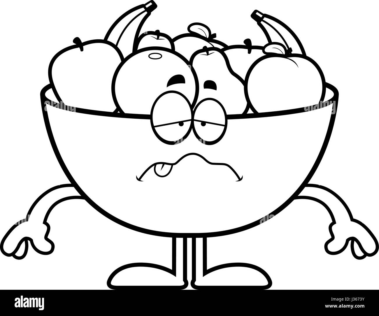 A cartoon illustration of a bowl of fruit looking sick Stock Vector ...