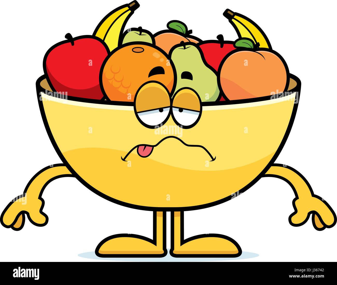 A cartoon illustration of a bowl of fruit looking sick Stock Vector ...