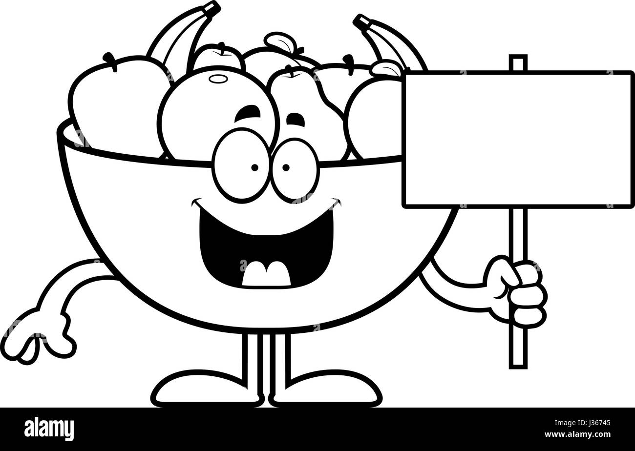 A cartoon illustration of a bowl of fruit holding a sign Stock Vector ...