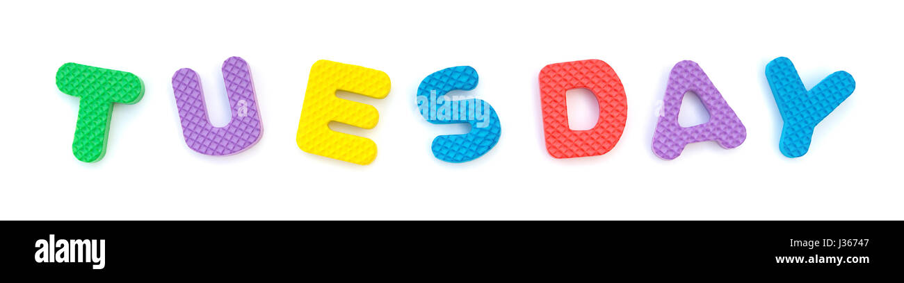 word of TUESDAY shaped by alphabet jigsaw puzzle on white Stock Photo ...