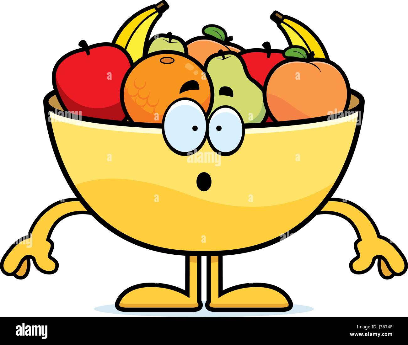 A cartoon illustration of a bowl of fruit looking surprised Stock ...