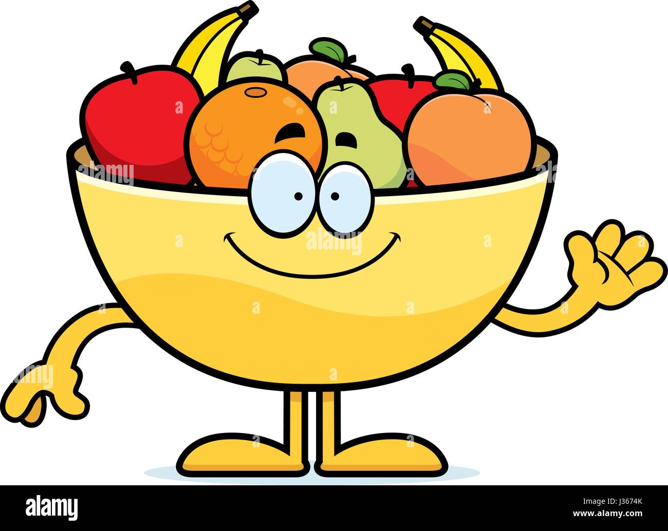 A cartoon illustration of a bowl of fruit waving Stock Vector Image ...