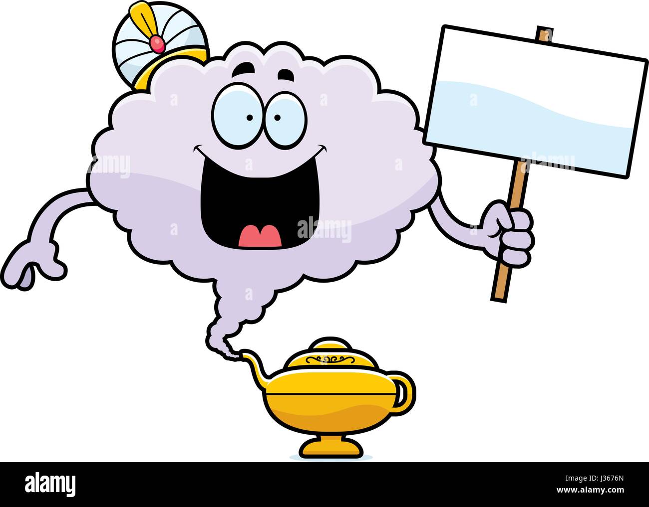 A cartoon illustration of a genie holding a sign Stock Vector Image ...