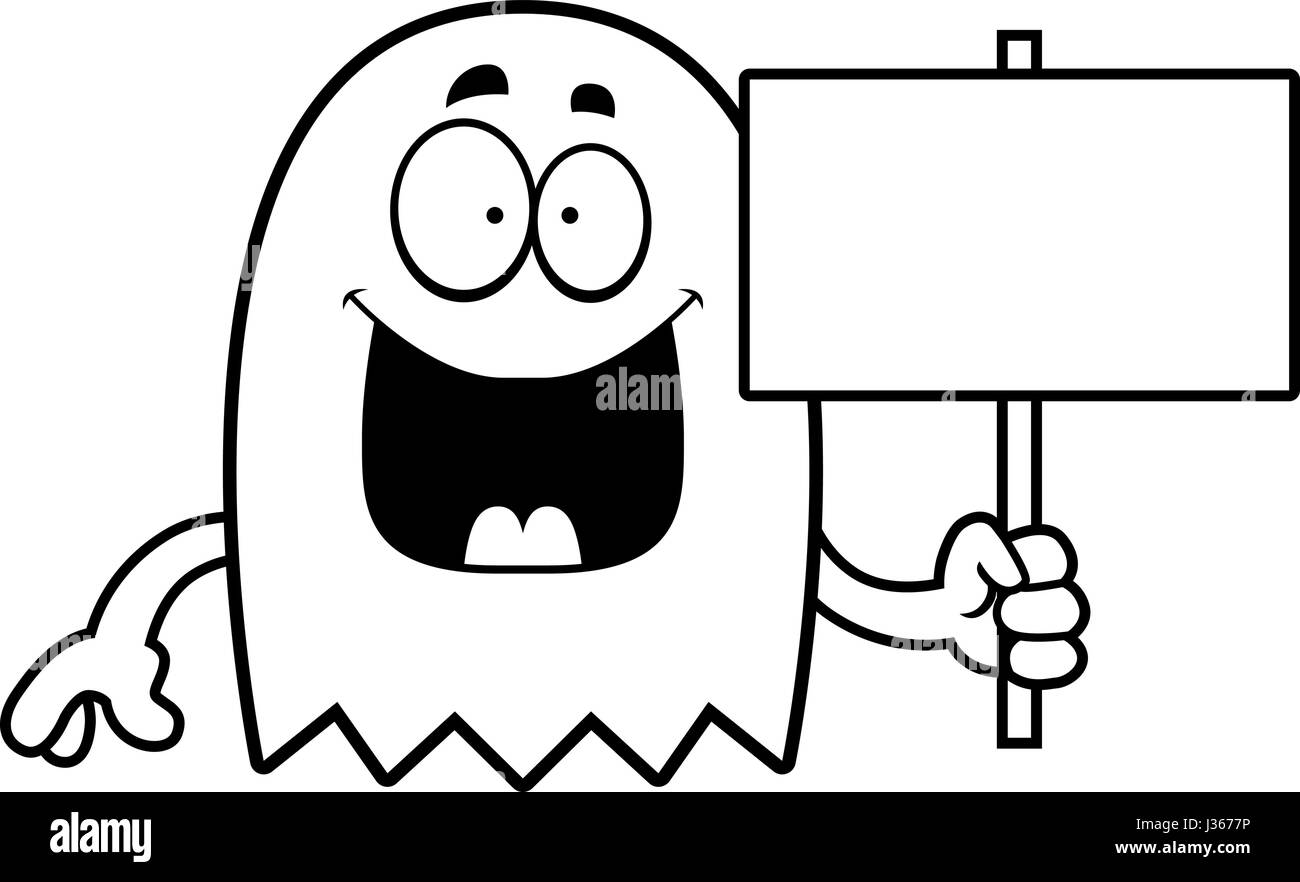 A cartoon illustration of a ghost holding a sign Stock Vector Image ...
