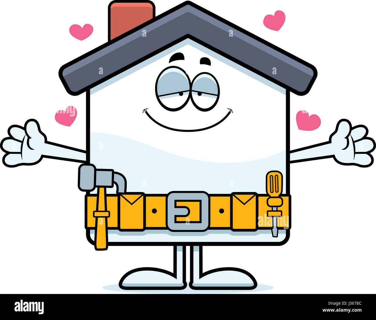 A cartoon illustration of a home improvement house ready to give a hug ...