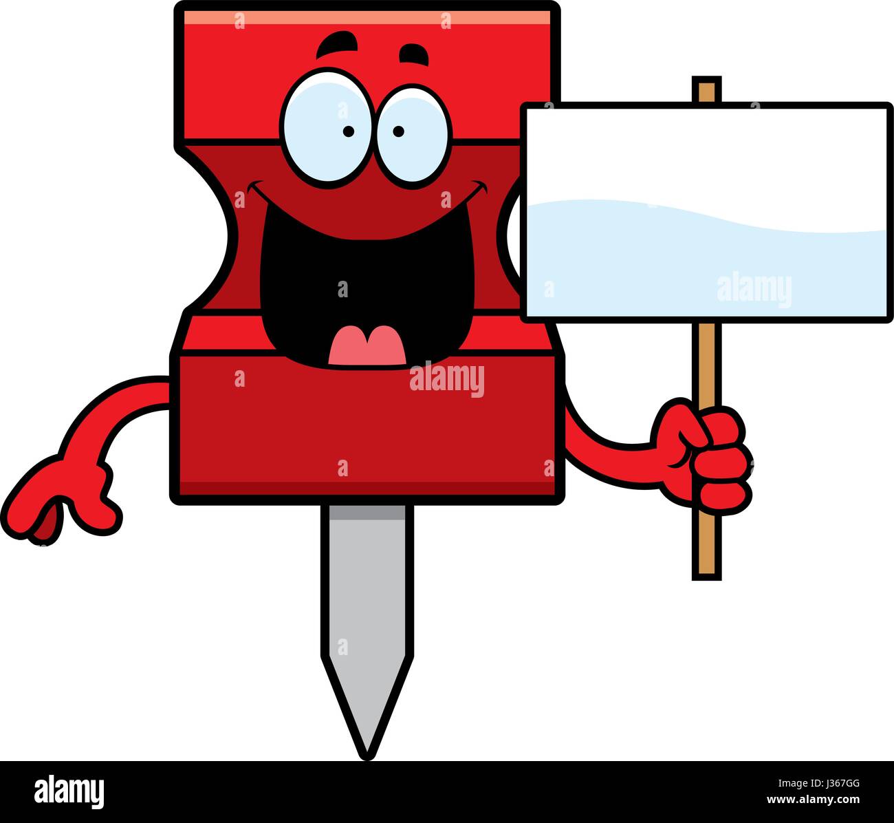 A cartoon illustration of a pushpin holding a sign Stock Vector Image ...