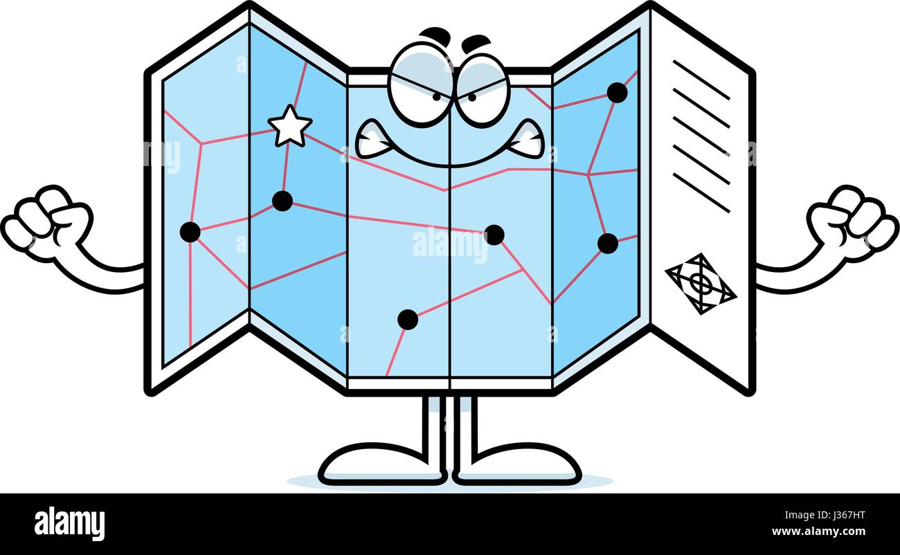 A cartoon illustration of a road map looking angry Stock Vector Image ...