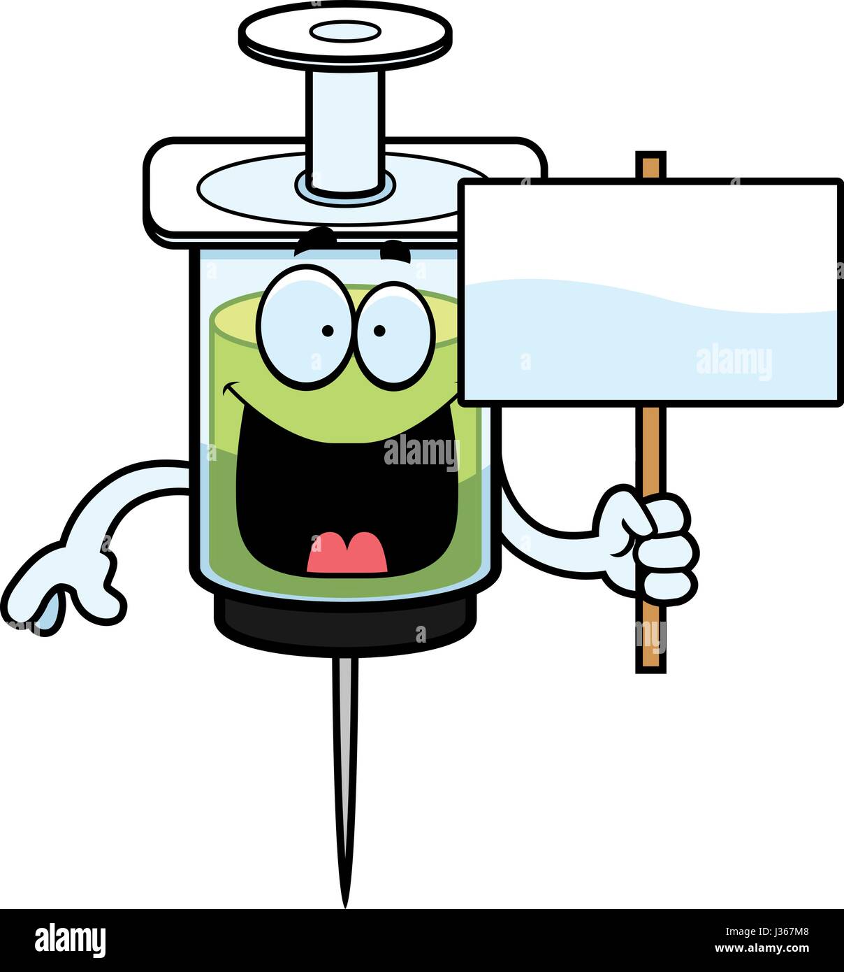 A cartoon illustration of a syringe holding a sign Stock Vector Image ...