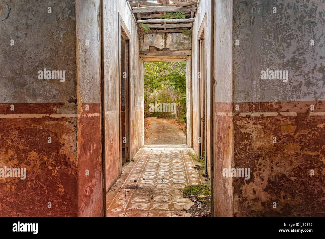 Ruin corridor with view to a way behind the building Stock Photo - Alamy