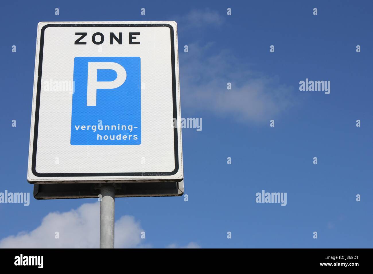 Dutch road sign: entrance to controlled parking zone for permit-holders ...