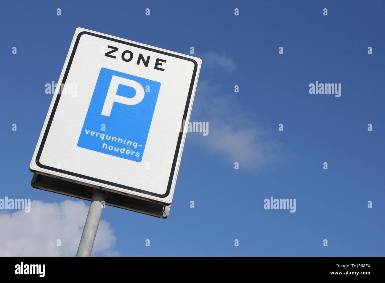 Dutch road sign: entrance to controlled parking zone for permit-holders ...