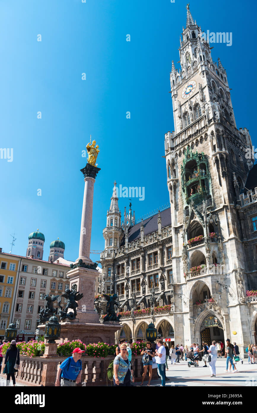 Munich, Germany - June 7, 2016: The Marienplatz is a central square in ...
