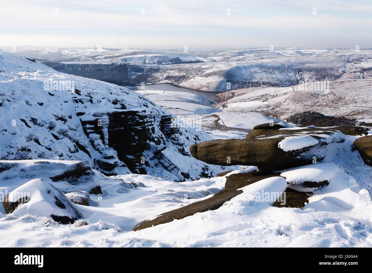 Kinder Reservoir viewed from Kinder Scout, Peak District, UK Stock ...