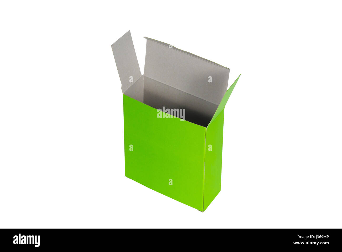 Green Box with lid open or green paper package box isolated on White ...