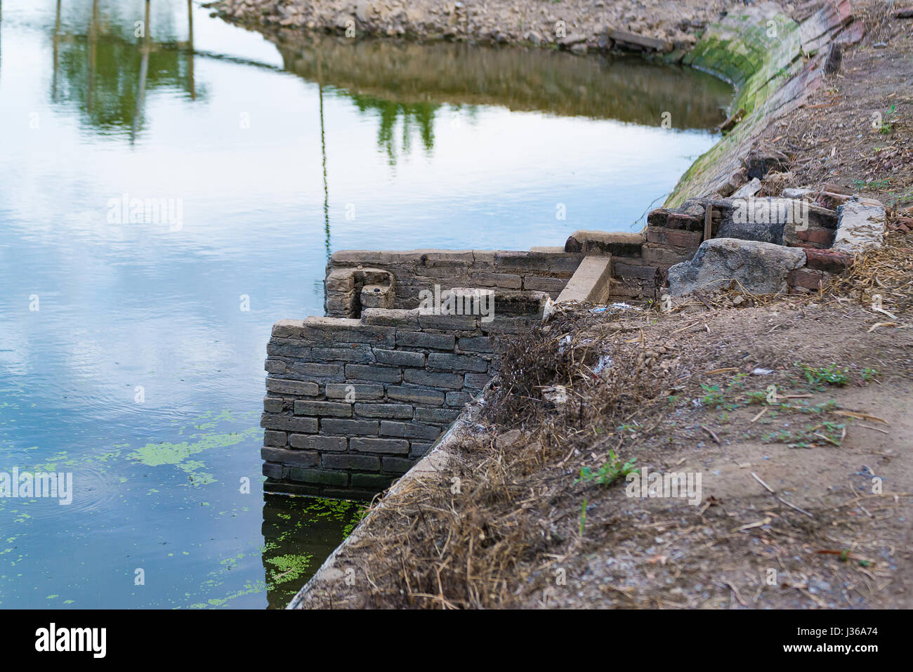 Old concrete drain water in fish farms, drainage and irrigation system ...