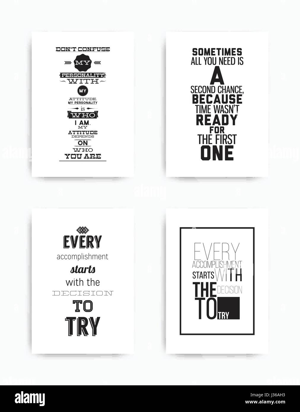 A set of four motivational posters with popular quotes black and white ...